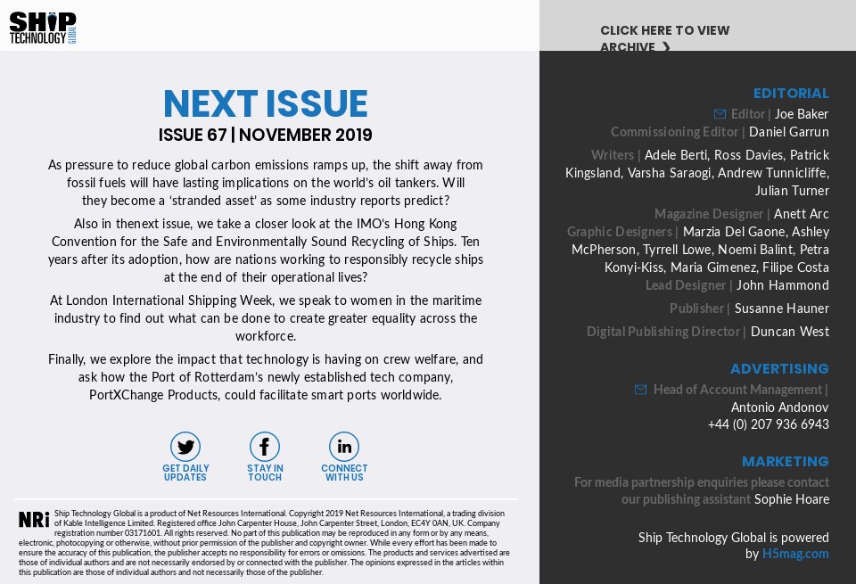 Next issue - Ship Technology Global | Issue 66 | September 2019