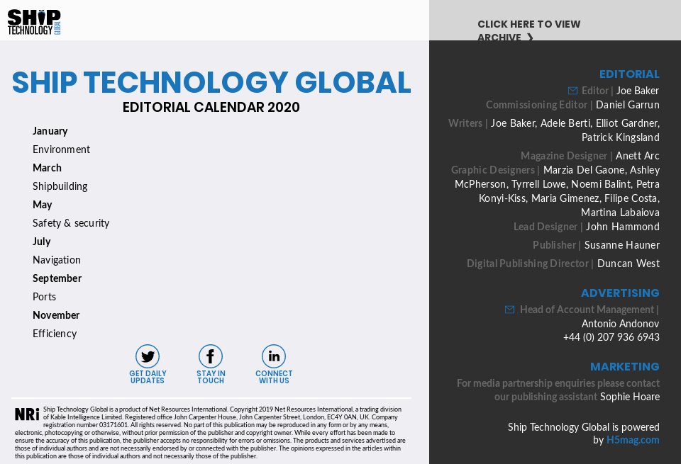 Editorial Calendar 2020 - Ship Technology Global | Yearbook 2019